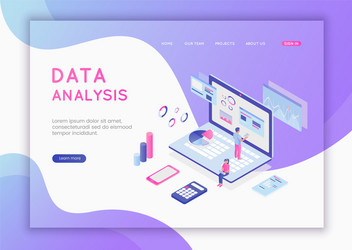 Flat Color Modern Isometric Concept Big Data Vector Image