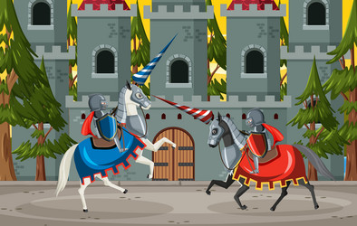 Two medieval knights fighting together Royalty Free Vector