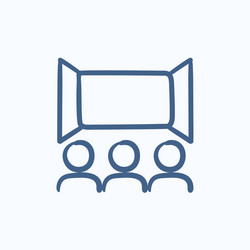 Viewers watching motion picture sketch icon Vector Image