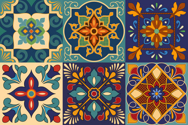 Mexican tile with floral circular ornament Vector Image