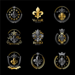 Royal symbols lily flowers floral and crowns Vector Image