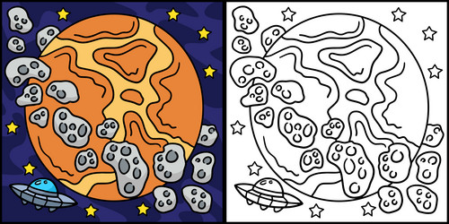 Ufo and asteroid in space colored cartoon Vector Image