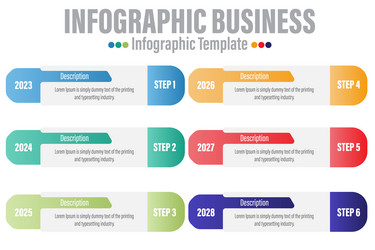 Timeline 6 steps six 6 option shape table chart Vector Image