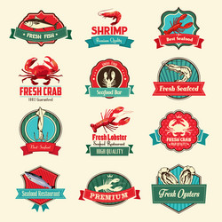 Seafood restaurant labels badges and icons Vector Image