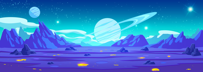 Cartoon set of alien ufo and planets on night sky Vector Image