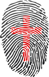 Thumb prints or fingerprint with cross showing Vector Image