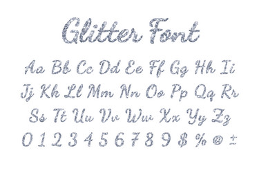 Silver glitter font on black background Royalty Free Vector