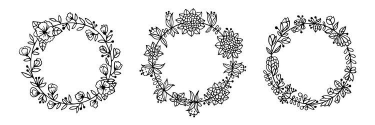 Set black hand-drawn wreaths on white Royalty Free Vector