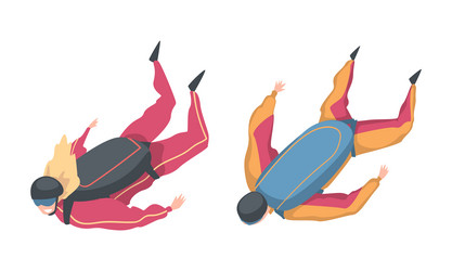 Young man and woman paratrooper free-falling Vector Image