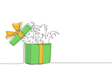 Single continuous line drawing open gift box Vector Image