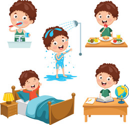 Daily morning routine set cartoon little girl Vector Image