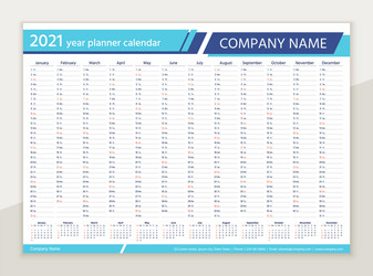 2021 calendar template year planner Royalty Free Vector