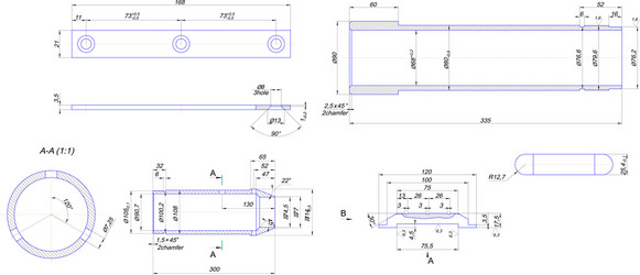 Engineering drawing of steel bush Royalty Free Vector Image