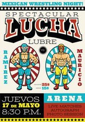 Lucha libre poster mexican wrestler fighters Vector Image