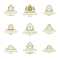 Luxury logos monograms crest design templates set Vector Image