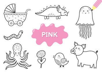 Pink color objects set learning colors for kids Vector Image