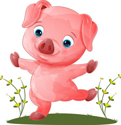 Cute pig is doing handstand in garden Royalty Free Vector
