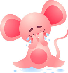 Happy pink humanized mouse character holding a big