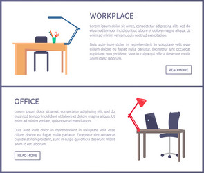 Office workplace web posters set with empty tables