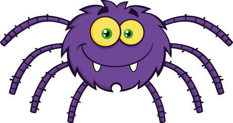 Smiling purple halloween spider cartoon character Vector Image