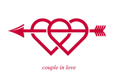 Double two hearts with cupid arrow from bow icon Vector Image