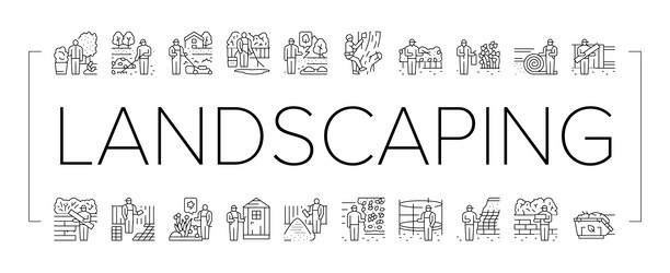 Garden landscape lawn landscaping icons set Vector Image
