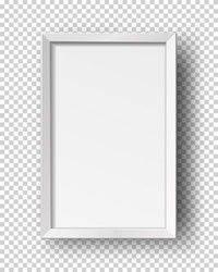 Realistic white picture frame on transparent Vector Image