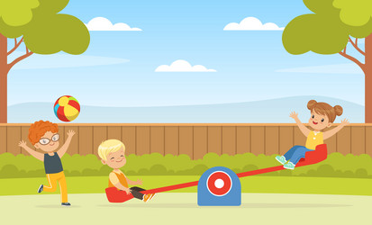 Children playing and having fun in the treehouse Vector Image