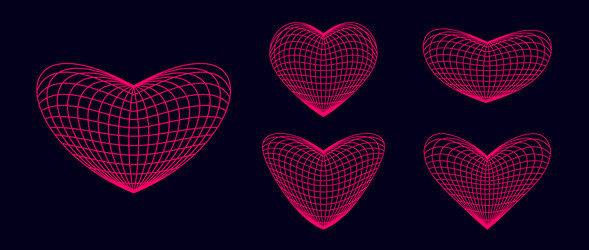 Pink wireframe heart shapes set grids grid Vector Image