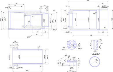 Engineering drawing of steel bush Royalty Free Vector Image