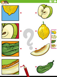Match cartoon fruit and vegetables clippings Vector Image