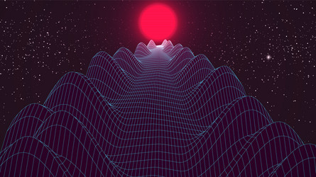 Synthwave sunset background wireframe terrain Vector Image
