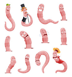 Funny worms collection soil crawlers with various Vector Image