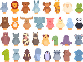 Hand puppet toys icons set cartoon animal Vector Image