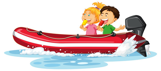 Kids riding a motor boat in the ocean Royalty Free Vector