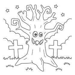 Scary tree halloween coloring page Royalty Free Vector Image