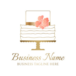Golden cake outline logo for bakery in minimal Vector Image