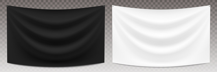 Black fabric banner flag hanging on poles Vector Image