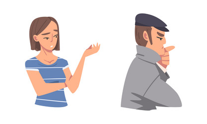Thoughtful man and woman character scratching head