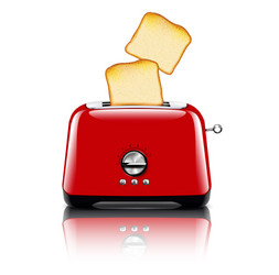 Red toaster with toasted bread for breakfast Vector Image