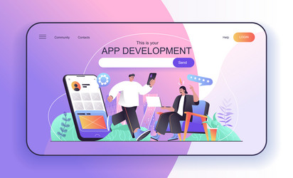 Mobile app development concept people building Vector Image