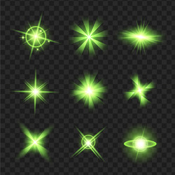 Green shine stars with glitters sparkles icons Vector Image