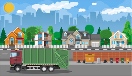 Urban cityscape with garbage car and factory Vector Image