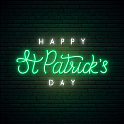 Patrick day neon banner clover sign Royalty Free Vector