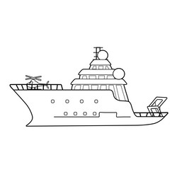 Black white research vessel hand drawn Royalty Free Vector