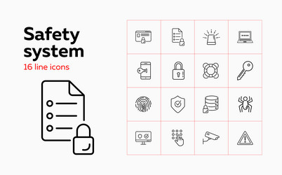Security system line icon set alarm signal Vector Image
