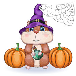 Cute cartoon hamster wearing wizard hat Royalty Free Vector