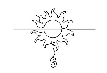 Abstract sun with dollar as line drawing on white Vector Image