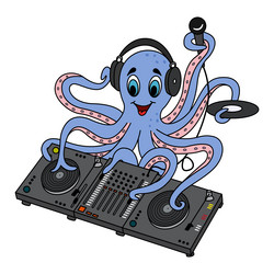 Dj octopus plays mixer for coloring page Vector Image