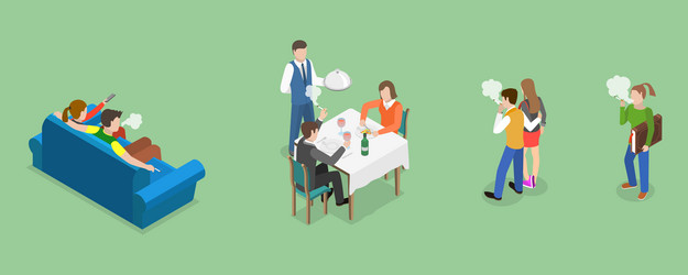 3d isometric flat set of smoking people Royalty Free Vector